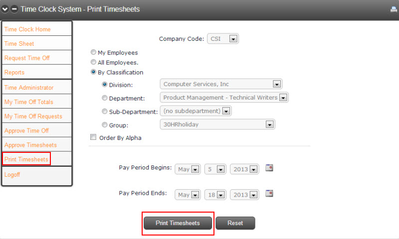 Print Multiple Timesheets