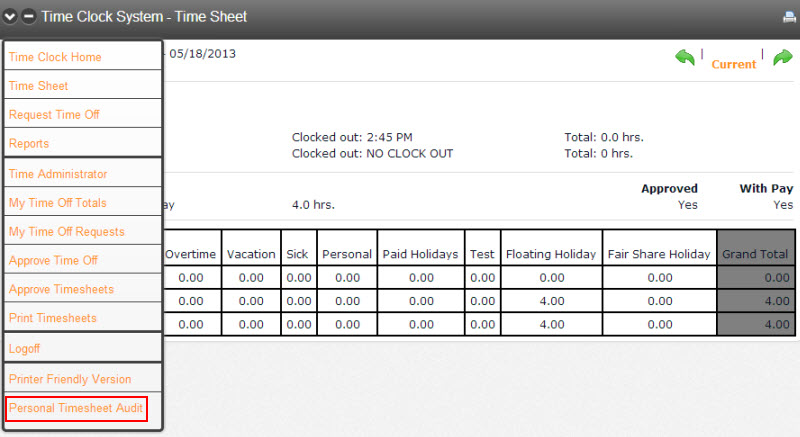Viewing theTimesheet