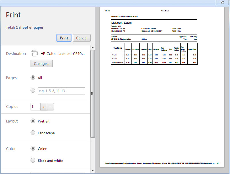 Viewing theTimesheet